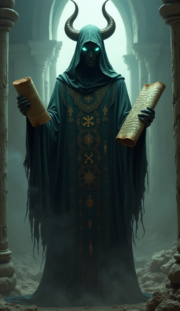 Create an image of a horror jinn embodying the subject of religious ...