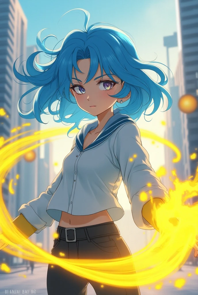 I want anime charactor girl around 15-20 blue hair clound style modern ...
