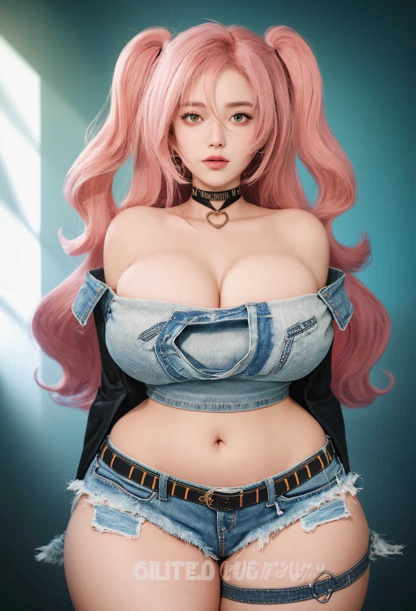 Areola slip, arms under breasts, short shorts, pink panties, high heels - SeaArt AI