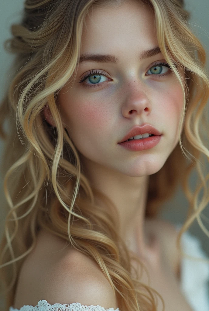 A girl, very long blonde wavy hair, - SeaArt AI