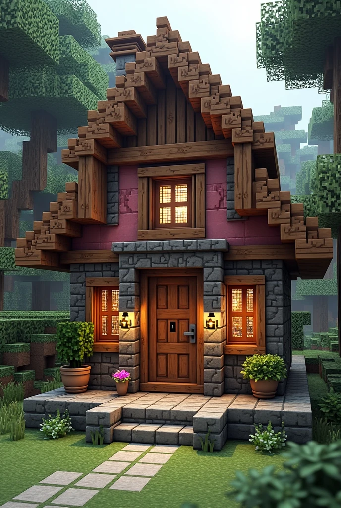 Give me an example of a house blueprint in minecraft containing elements of cher - SeaArt AI