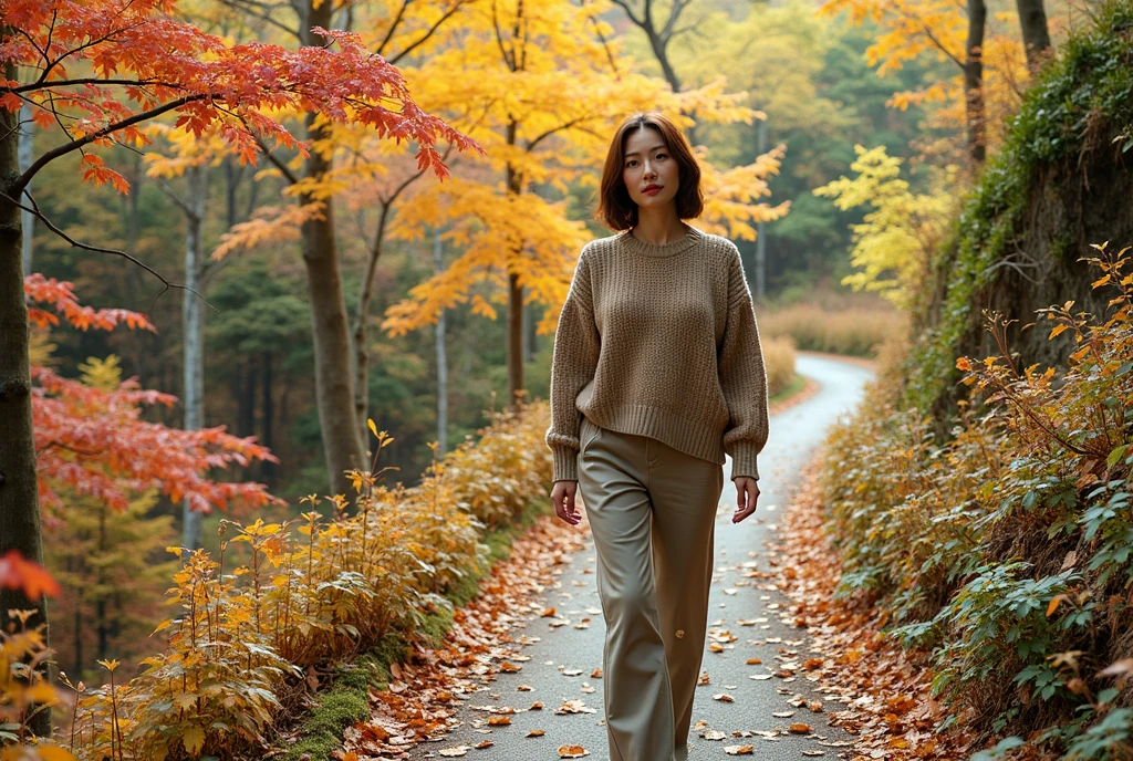 A beautiful short Korean woman in her 50s 、short medium length hair ...