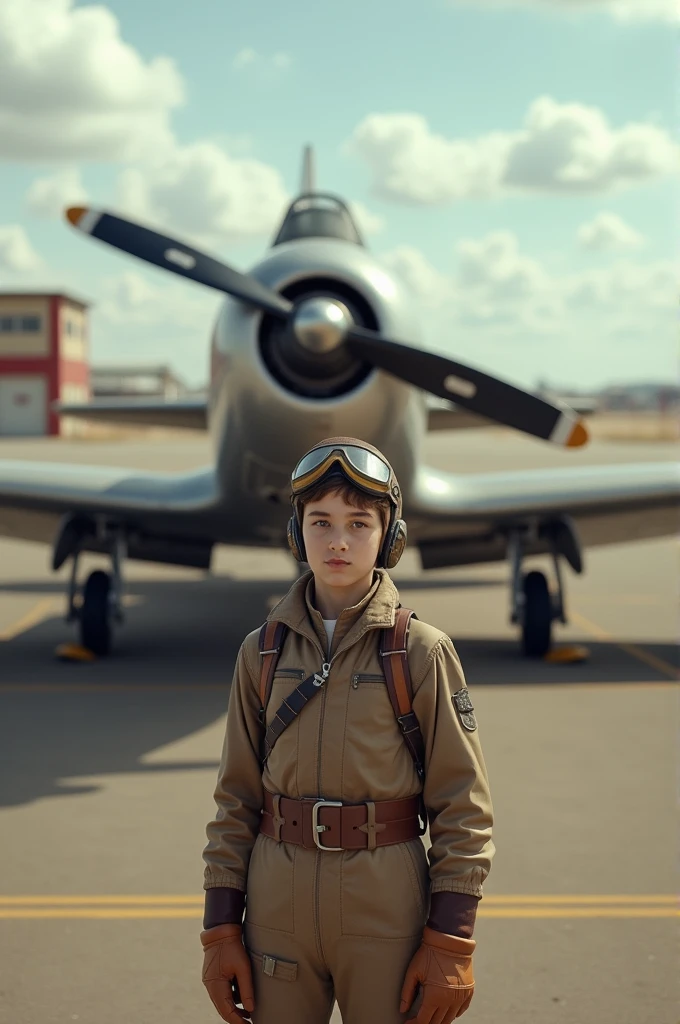 Young pilot is infront of the eroplane - SeaArt AI