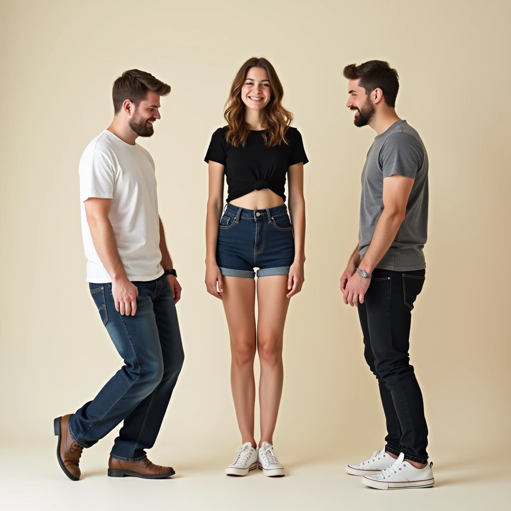A playful and humorous photograph of a very tall girl standing ...
