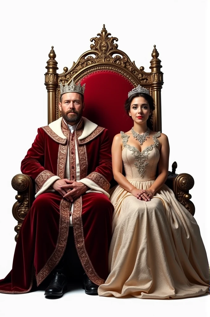 King and queen sit on the throne looking forward png white background ...