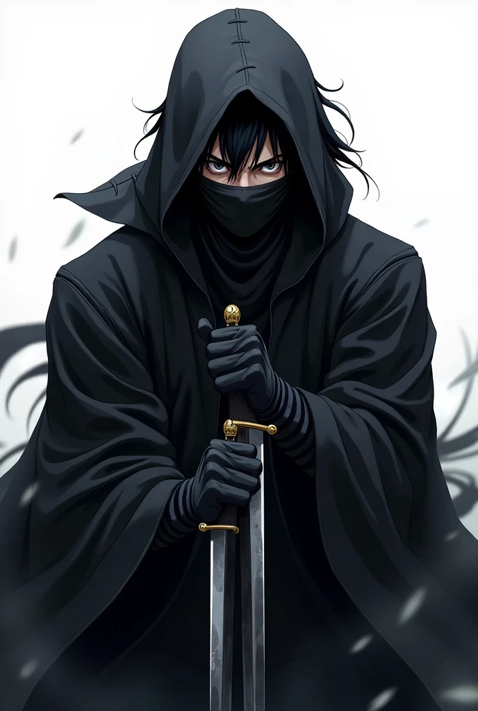 A man rogue character, black clothes, black mask covering mouth and ...