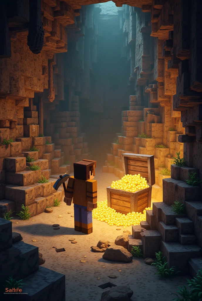 ( Minecraft World ), Minecraft,Inside the cave,lanthanum,Pickaxe - SeaArt AI