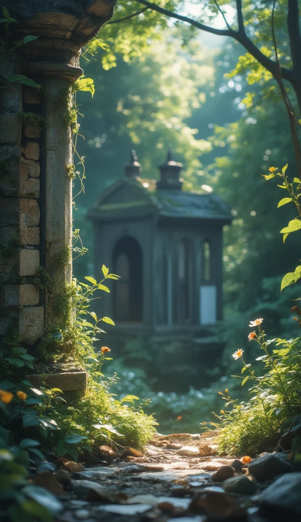 stone ，forest， covered the rotting stones of moss and plants - SeaArt AI