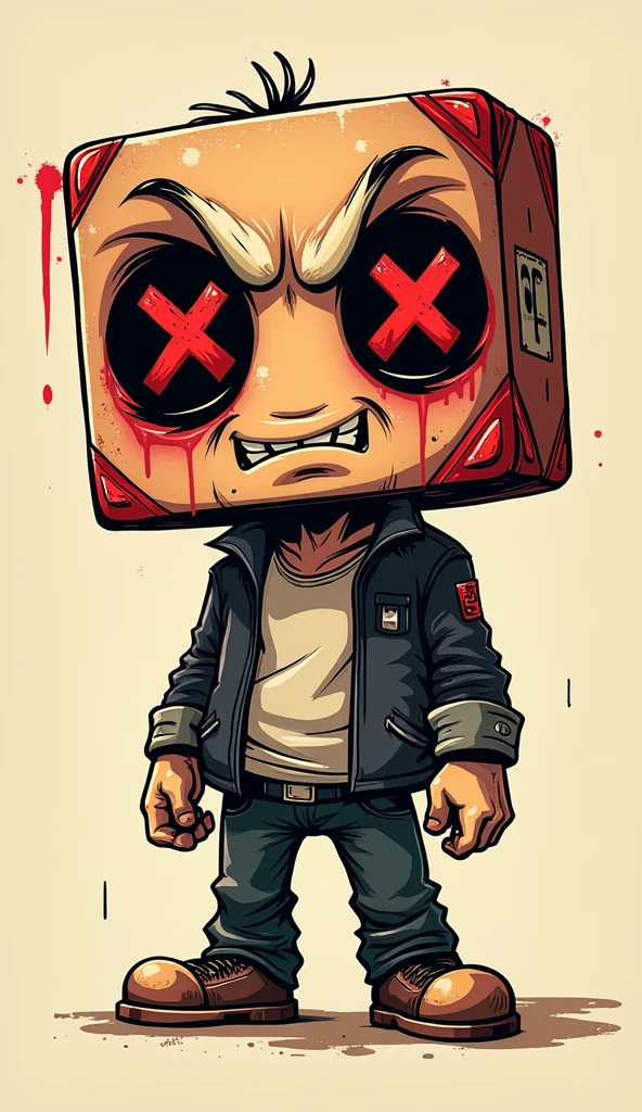 A bold and stylish cartoon style die character with 'X' shaped eyes ...