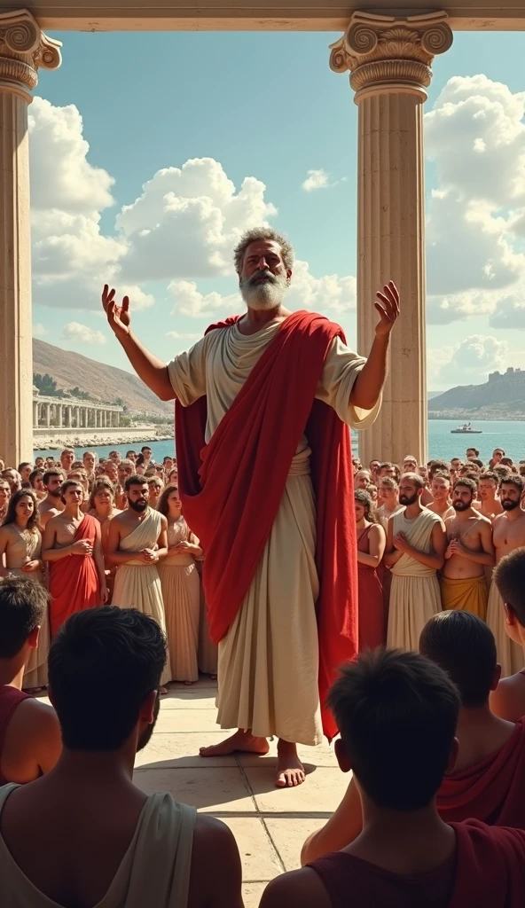 Themistocles standing at the forefront of a crowded Athenian assembly - SeaArt AI