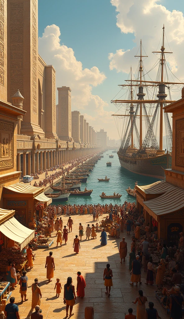 Trade Hub: Visualize a busy ancient port filled with ships - SeaArt AI