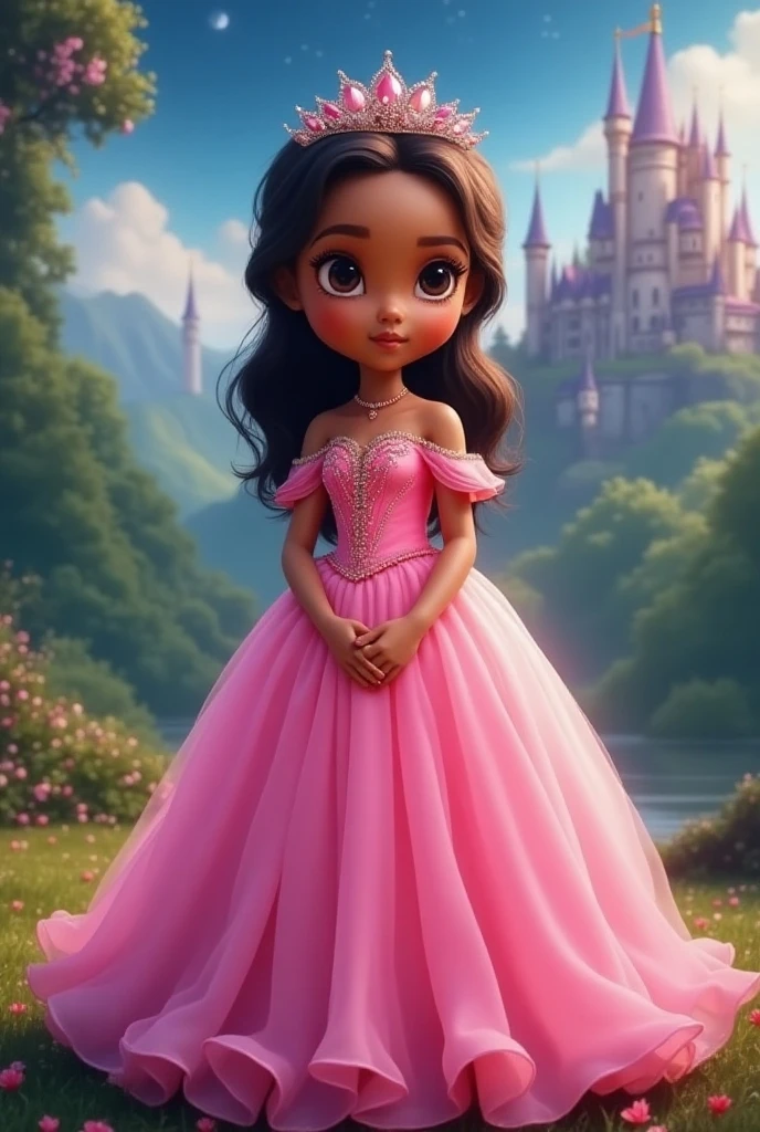Brown-skinned girl wearing pink princess dresses - SeaArt AI