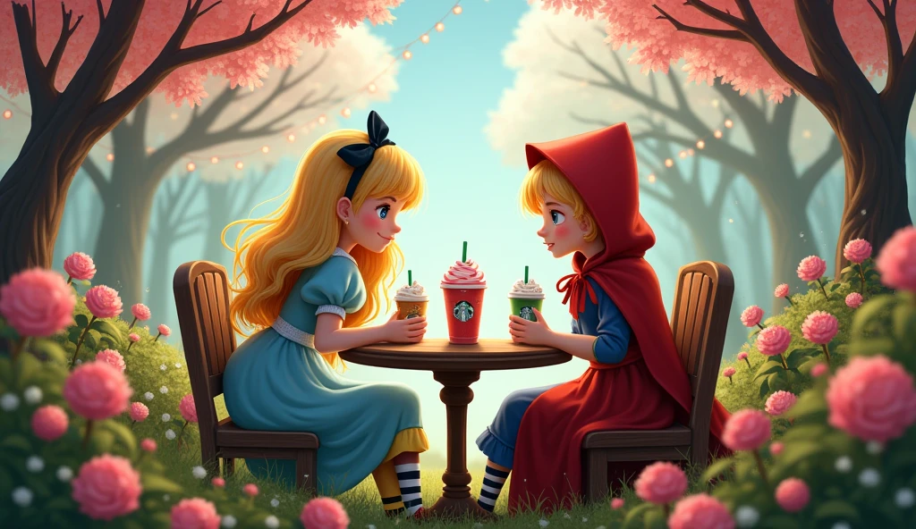 Whimsical Starbucks in a fairy tale land, bright light, cheerful ...