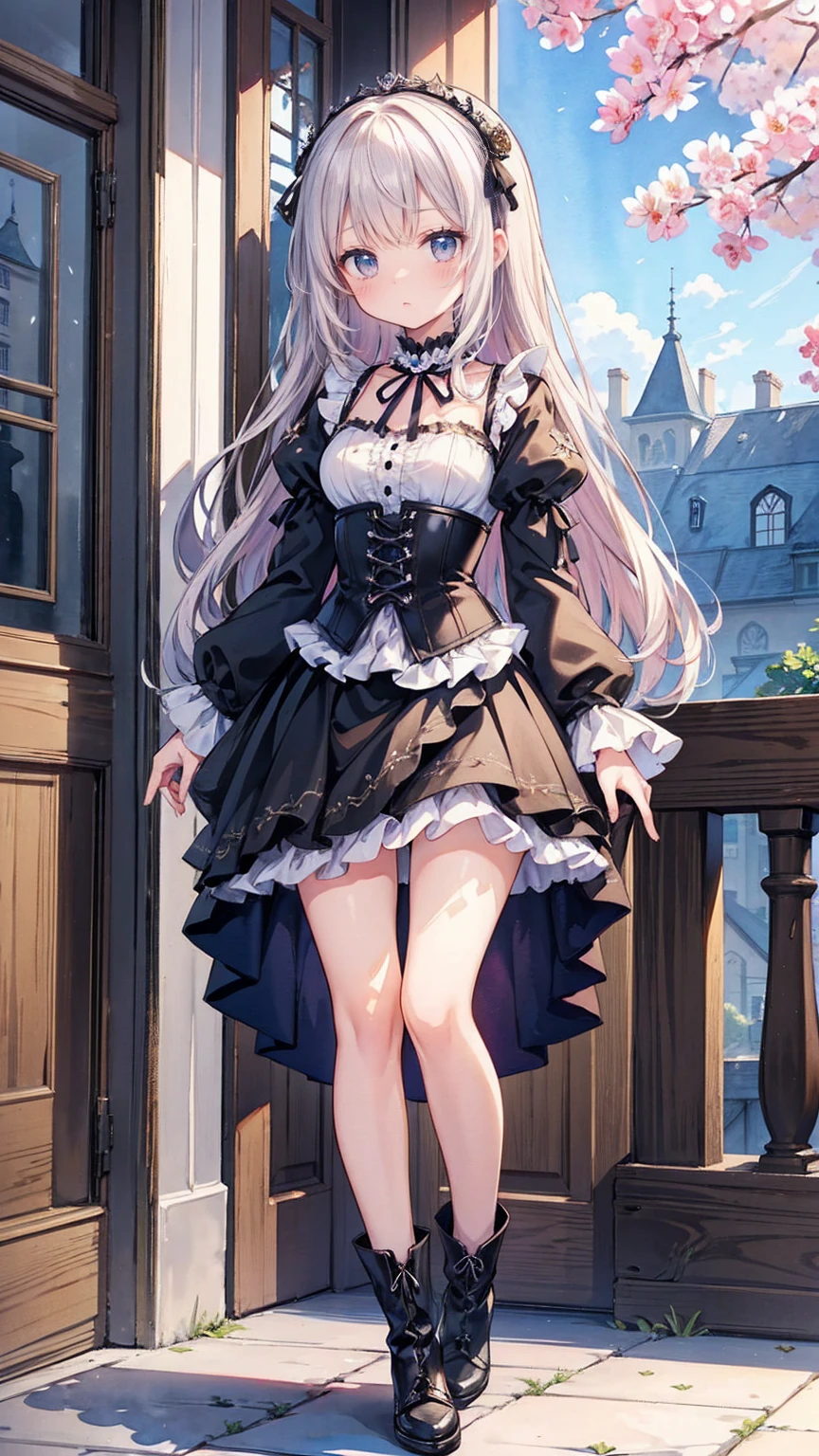 (((nsfw)))、 (((watercolor))), (((gothic))), A young woman stands among ...