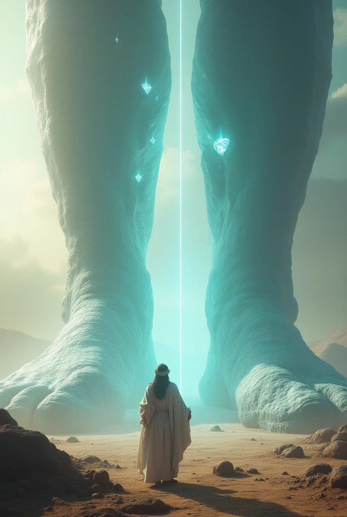 Giant feet made of diamond, Moses watching - SeaArt AI