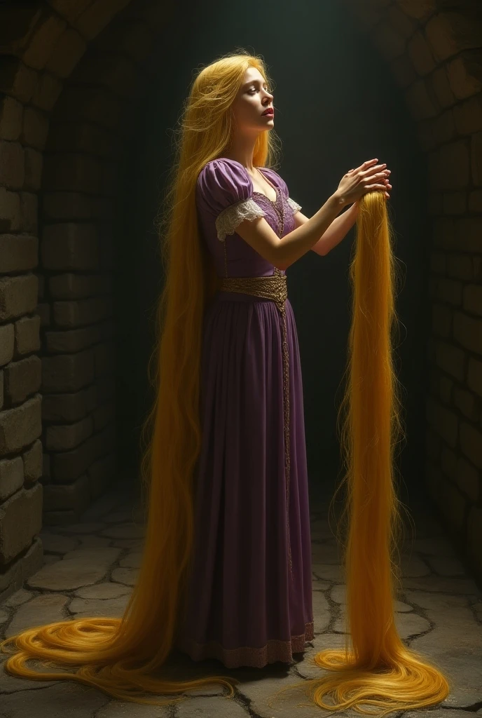 Rapunzel watching her hair fall out - SeaArt AI