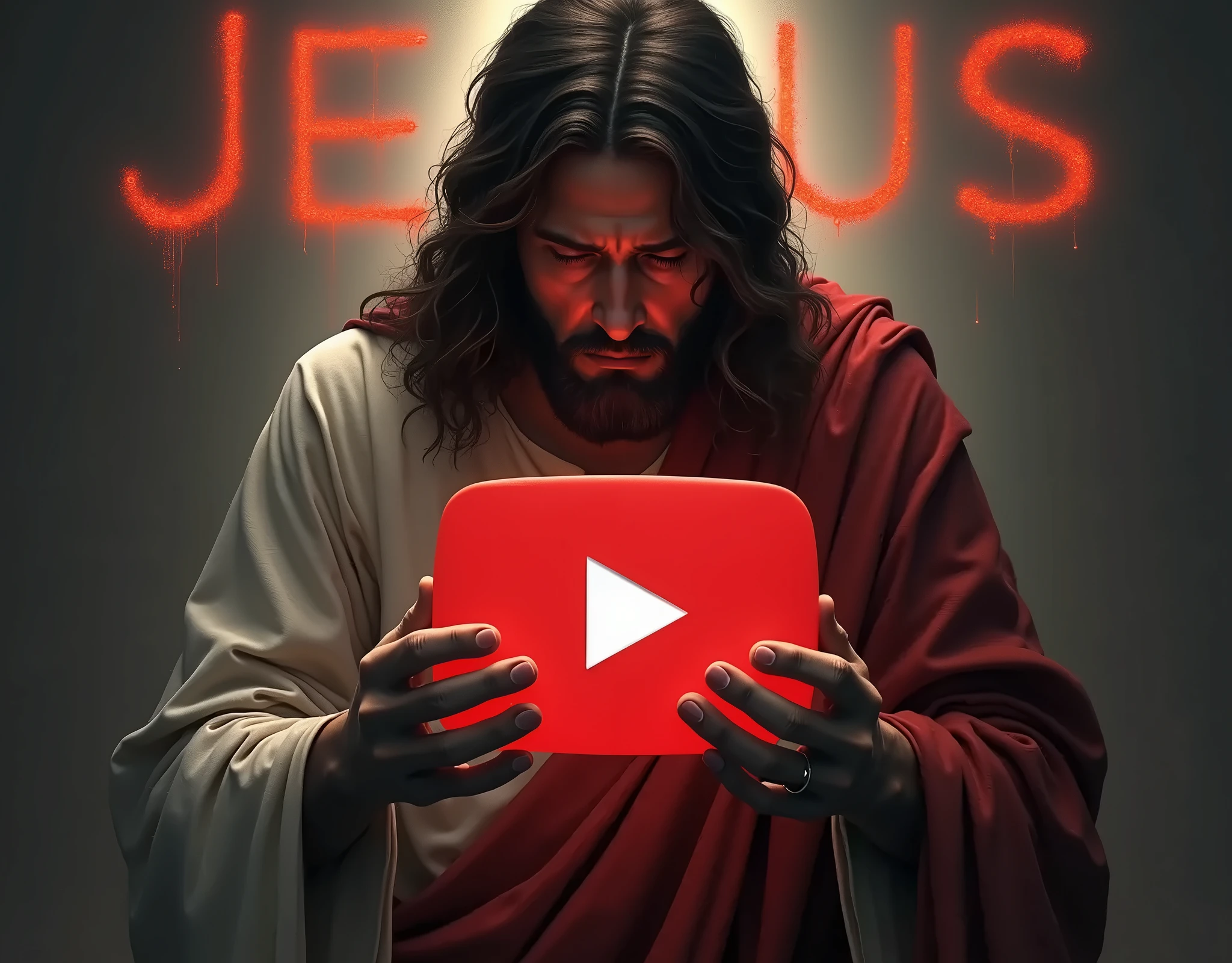 We want such an image in which Jesus is holding the YouTube logo with ...