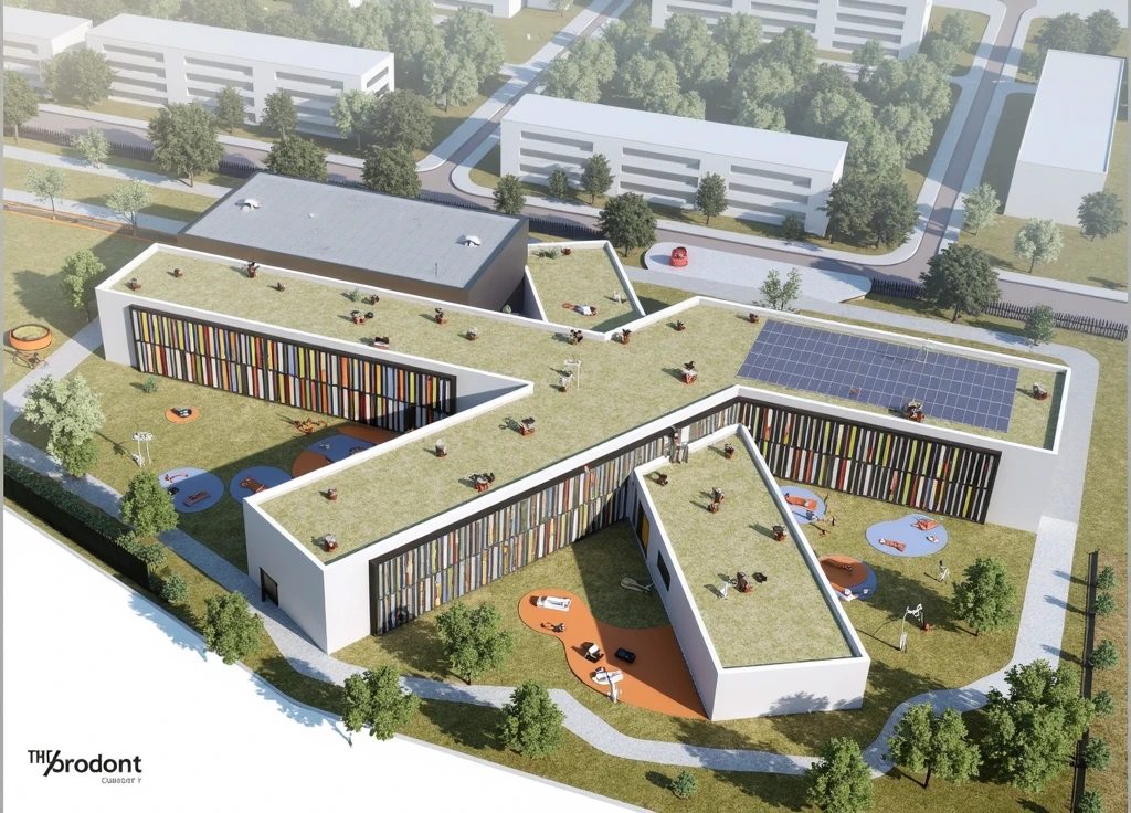 Modern architectural design of an 'X' shaped building with green roof ...