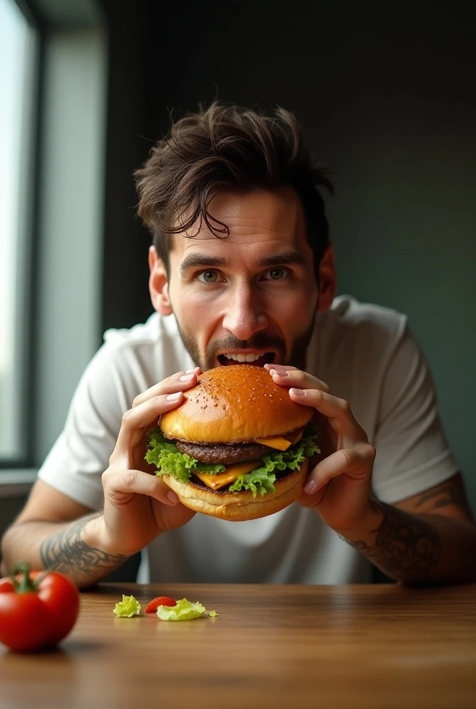 Messi eating burger - SeaArt AI