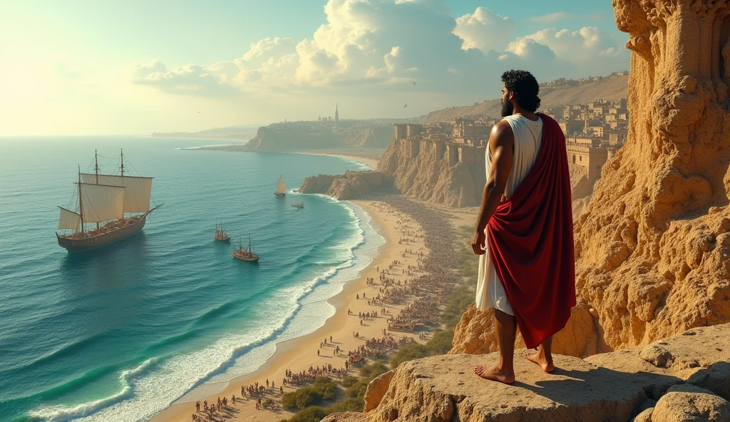 Depict the founding of Alexandria, with Alexander standing on a cliff ...