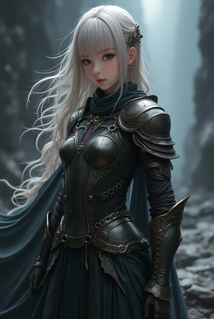 Anime girl wearing A long dress of Armor made from chains, leather ...