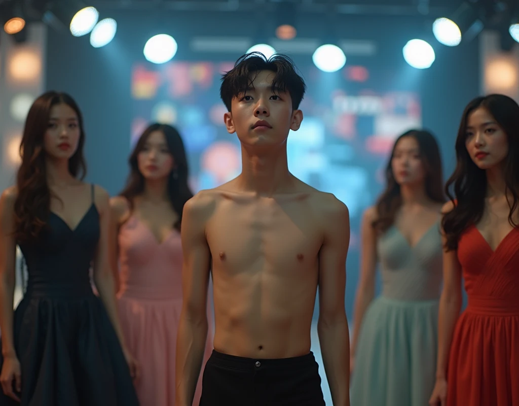 Sad awe face,Cute Korean ******* boy , slim body,shirtless wearing ...