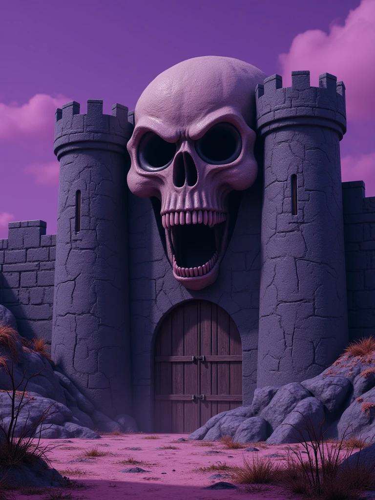 Illustration of a dark, eerie fortress resembling a giant skull - SeaArt AI