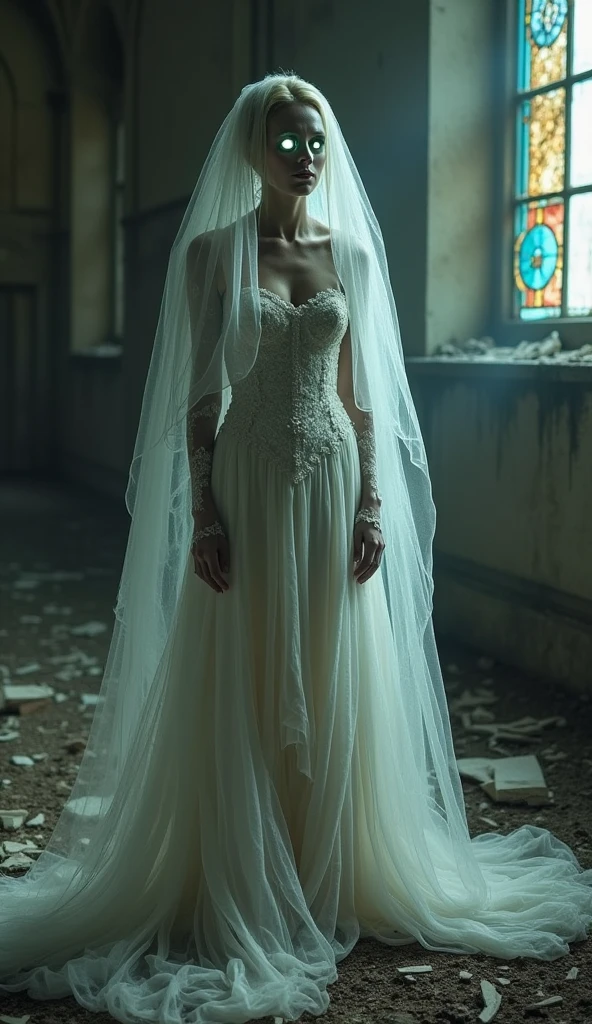 The Spectral Bride ": A tall, thin woman in a frayed Victorian wedding ...