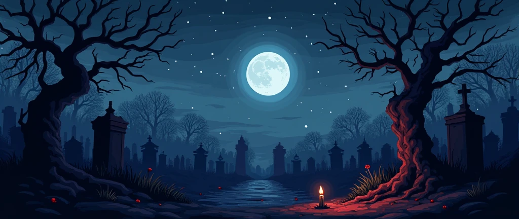 Generate a pixel background in a cemetery at night without characters ...