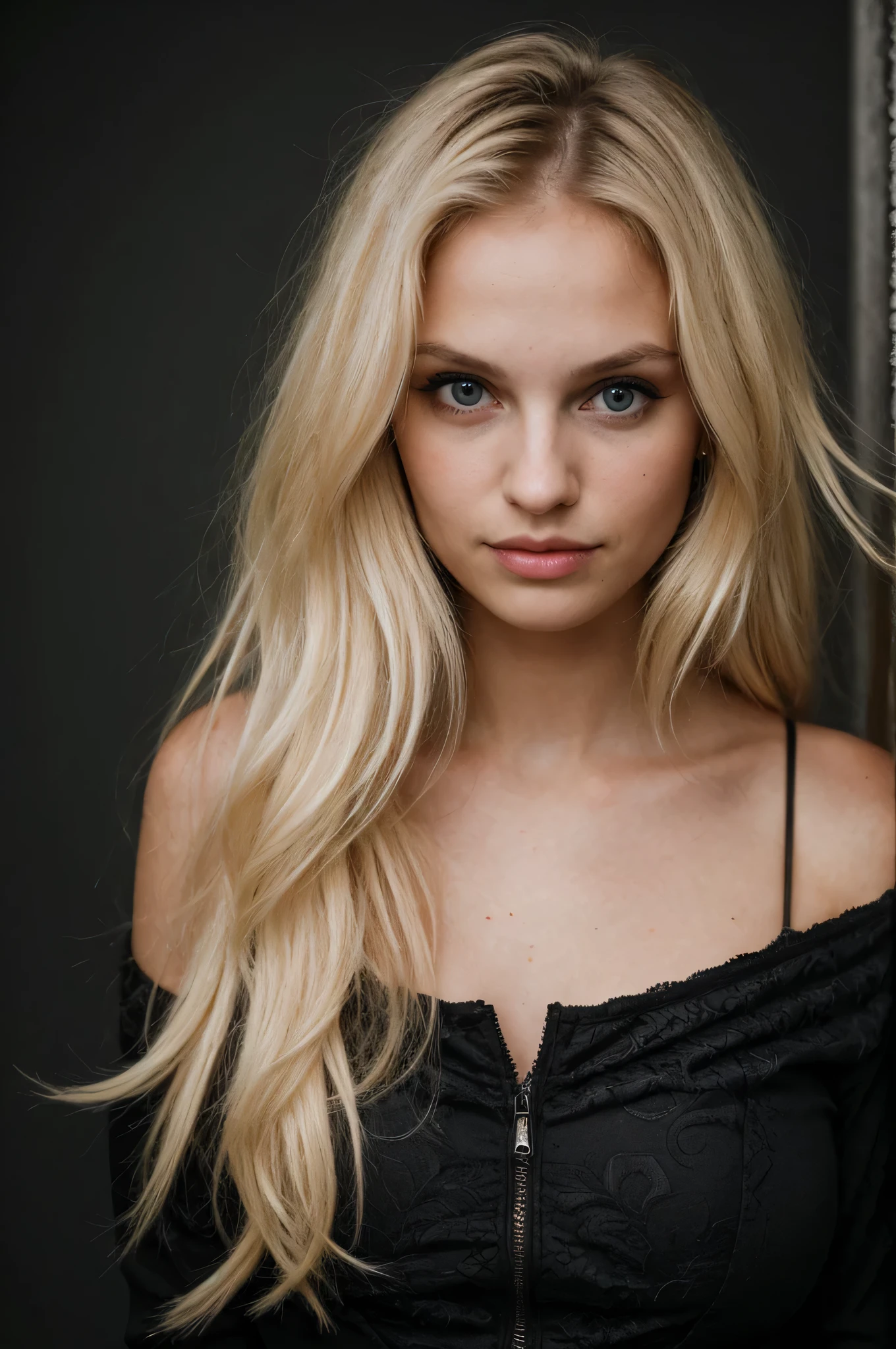 Super cute blond woman in a dark theme - SeaArt AI