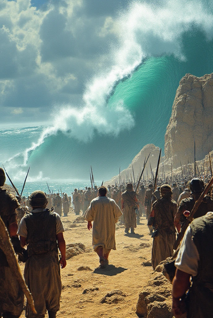 Moses and his disciples are chased by guards in the Red Sea - SeaArt AI