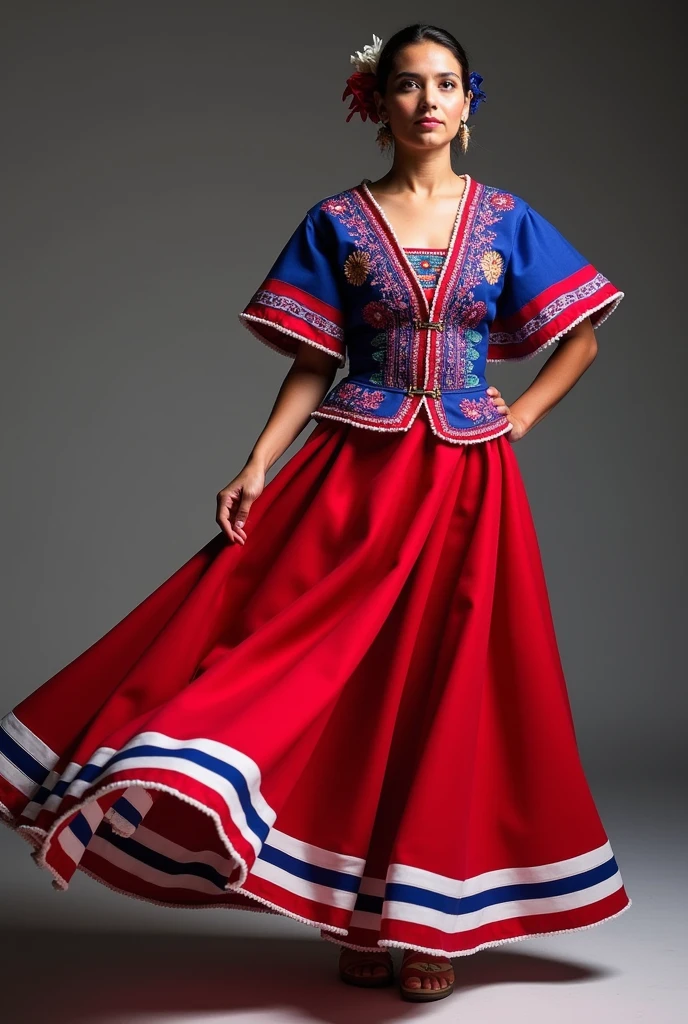 Folk costume , For typical Costa Rican dance, the color of red - SeaArt AI