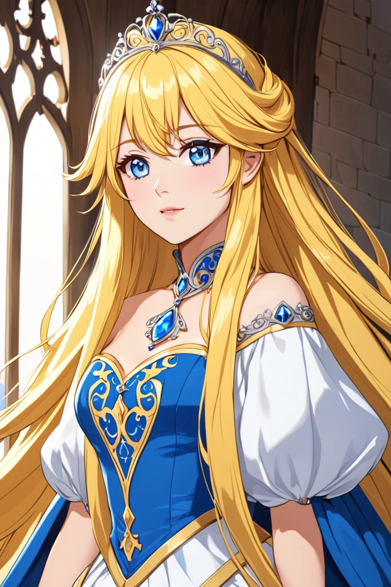 Female princess with long yellow hair, blue eyes - SeaArt AI