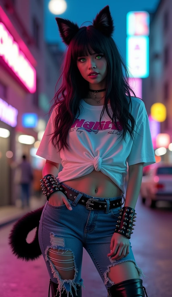 Cute catgirl, 29 years old, curvy figure, long black hair, medium ...