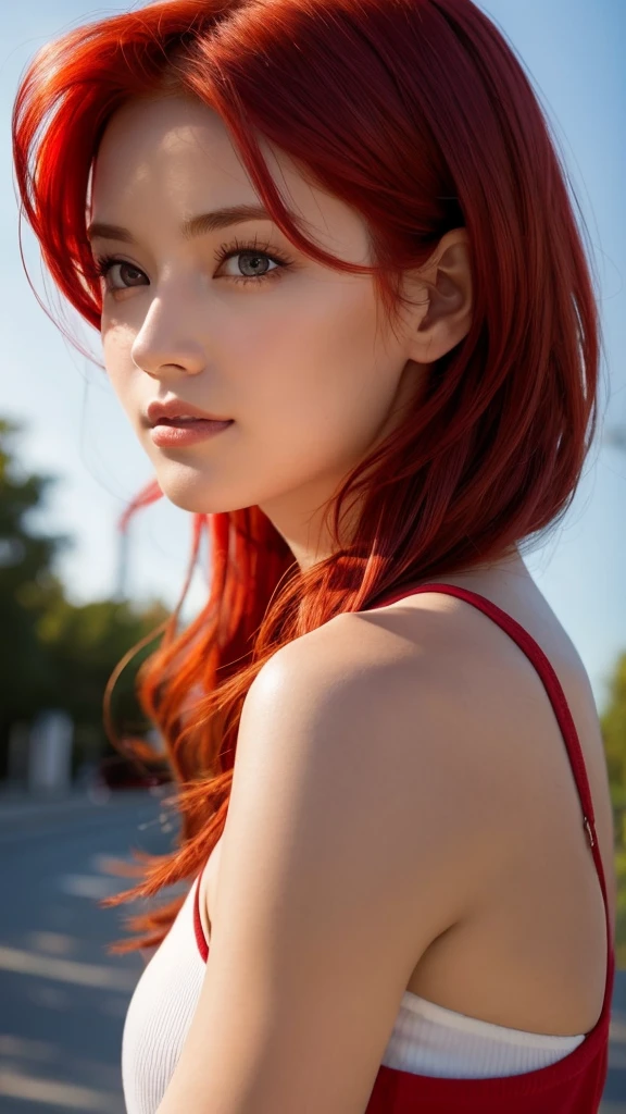 Red-haired woman, sun - SeaArt AI
