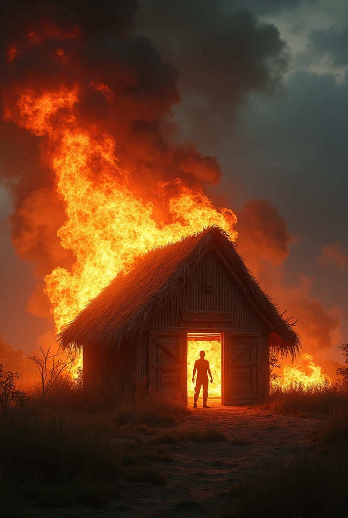 Fire in a hut - SeaArt AI