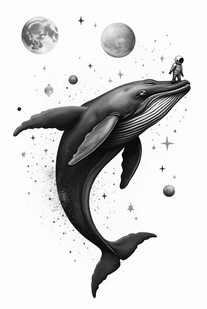 Black And White Tattoo ink art that features a humpback whale swimming ...