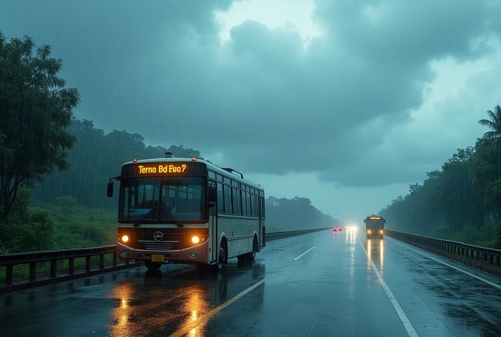 Telangana TG RTC bus in stop in road,with the background of clouds ...