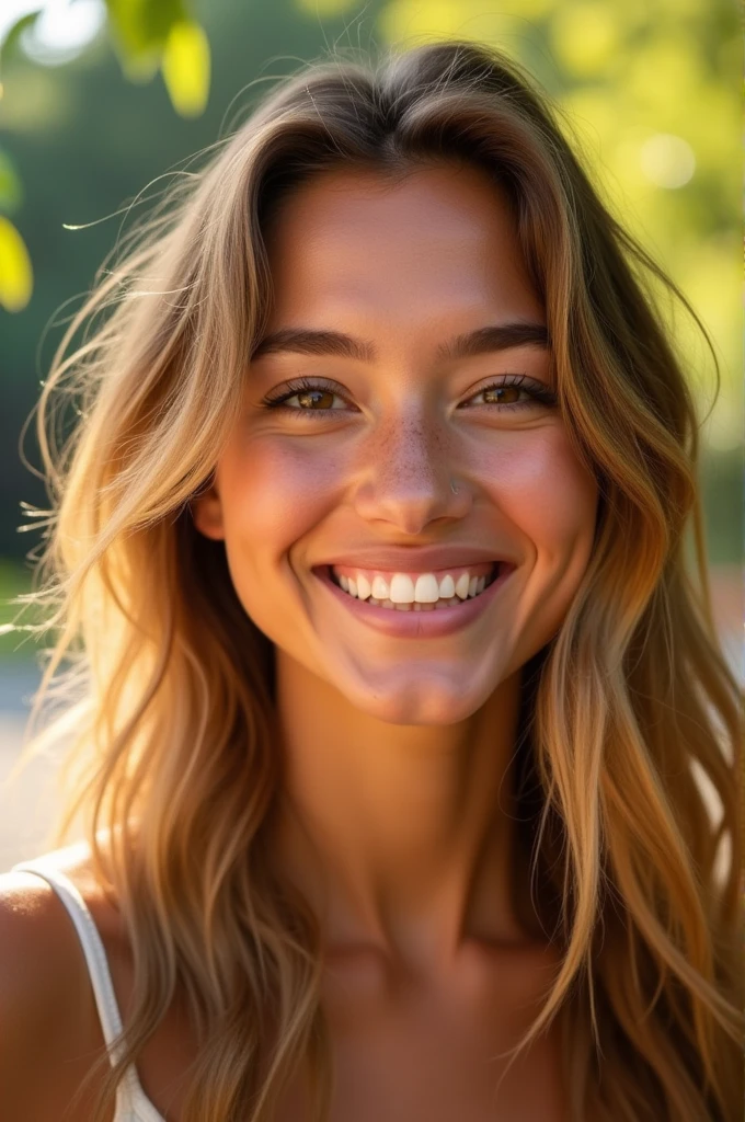 A person with a glowing, fresh face, smiling directly at the camera ...