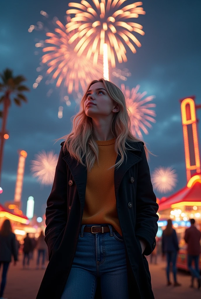 Create a realistic image of a 20 year old woman, long blonde hair ...