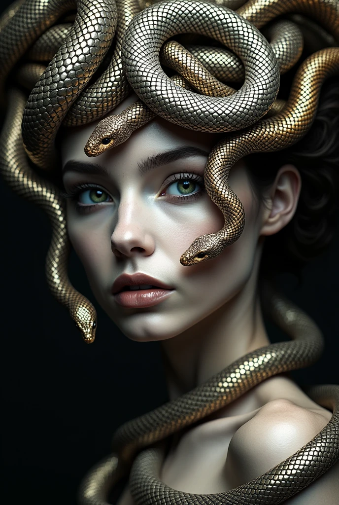 Digital black photo 16k, face snakes art full screen a beautiful woman ...