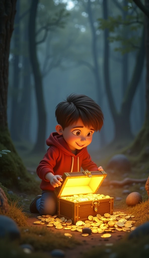 Show a 3D animation of John, the boy with short brown hair, opening the ...