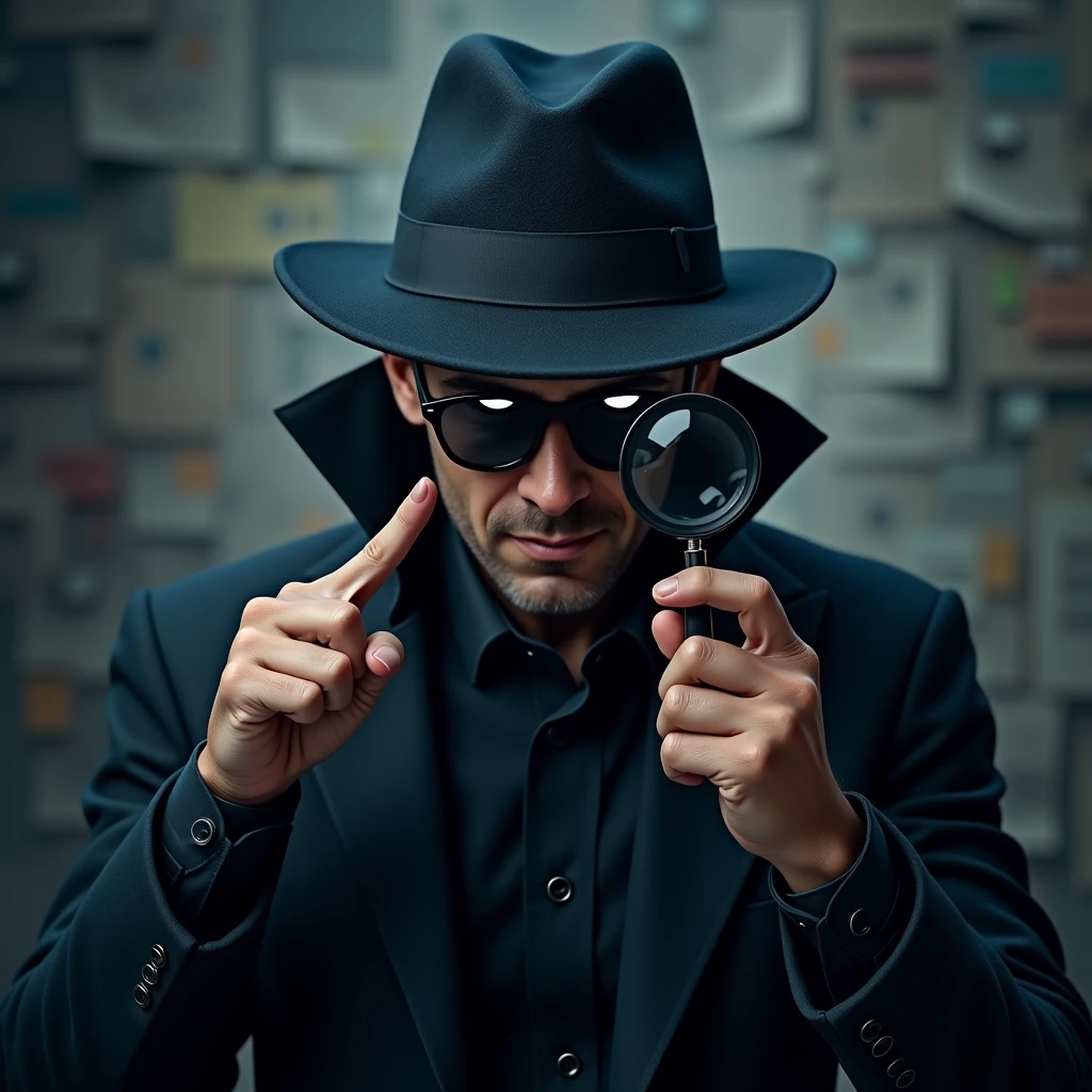 The detective character is dressed in a sleek, modern suit, with the ...