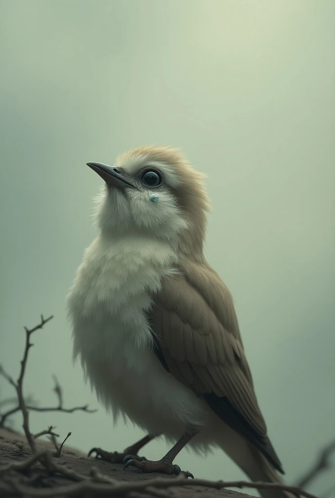 Image of a sad little bird crying with tears looking at the sky - SeaArt AI