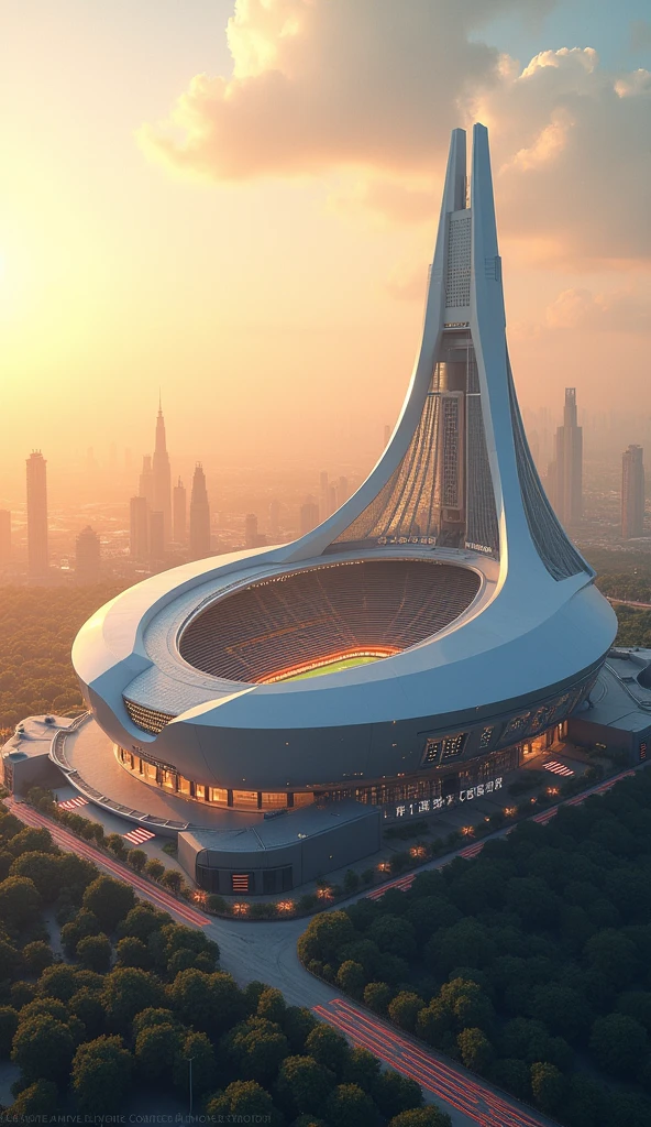 A concept rendering of a futuristic, multi-billion-dollar stadium with ...