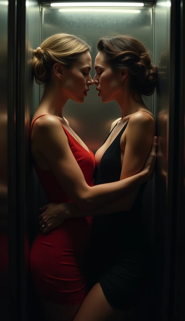 A photo-realistic high quality image of two mature women in a tight elevator - SeaArt AI