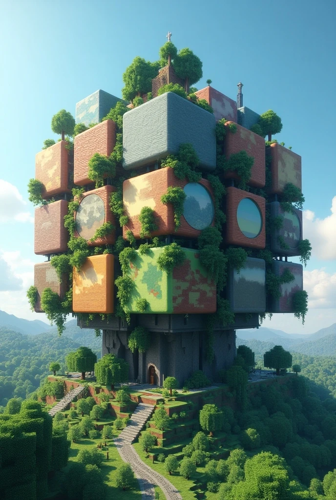Large Rubik's Cube base with various Minecraft style biomes - SeaArt AI