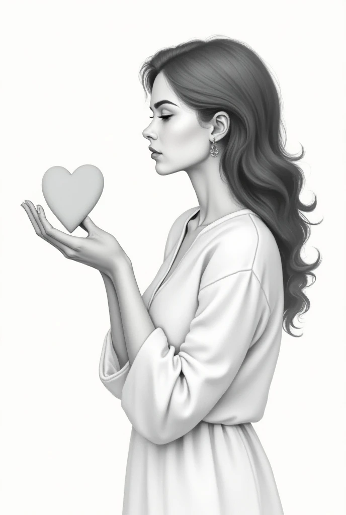 Make an image of a woman in the form of a drawing from the side handing ...