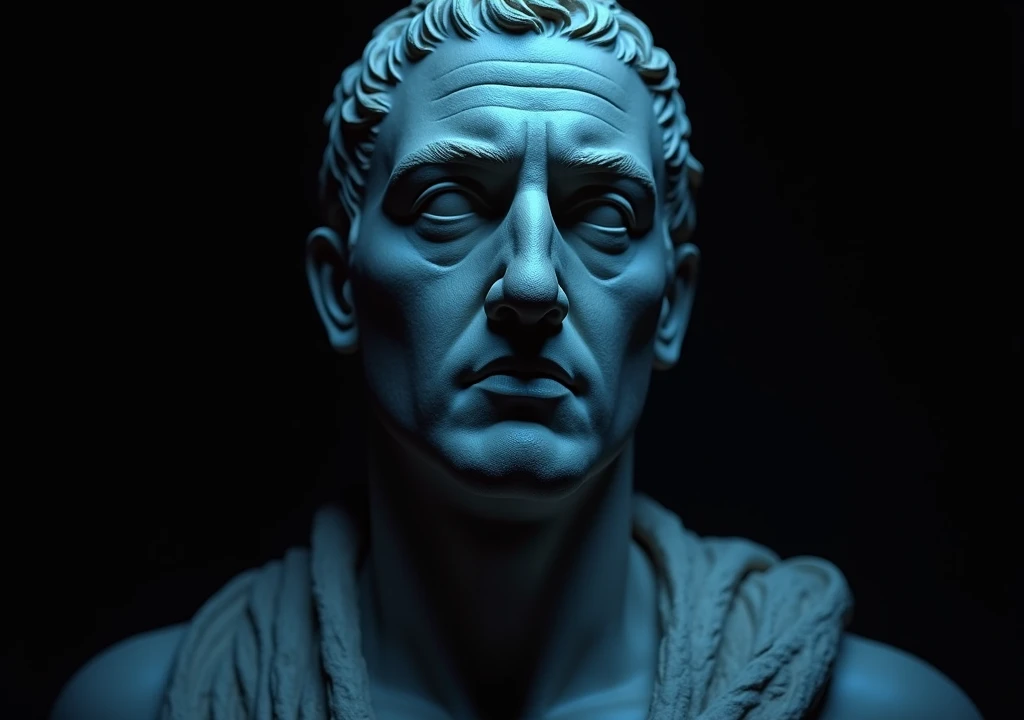 A stoic-looking character in an ancient statue style, showing only his ...