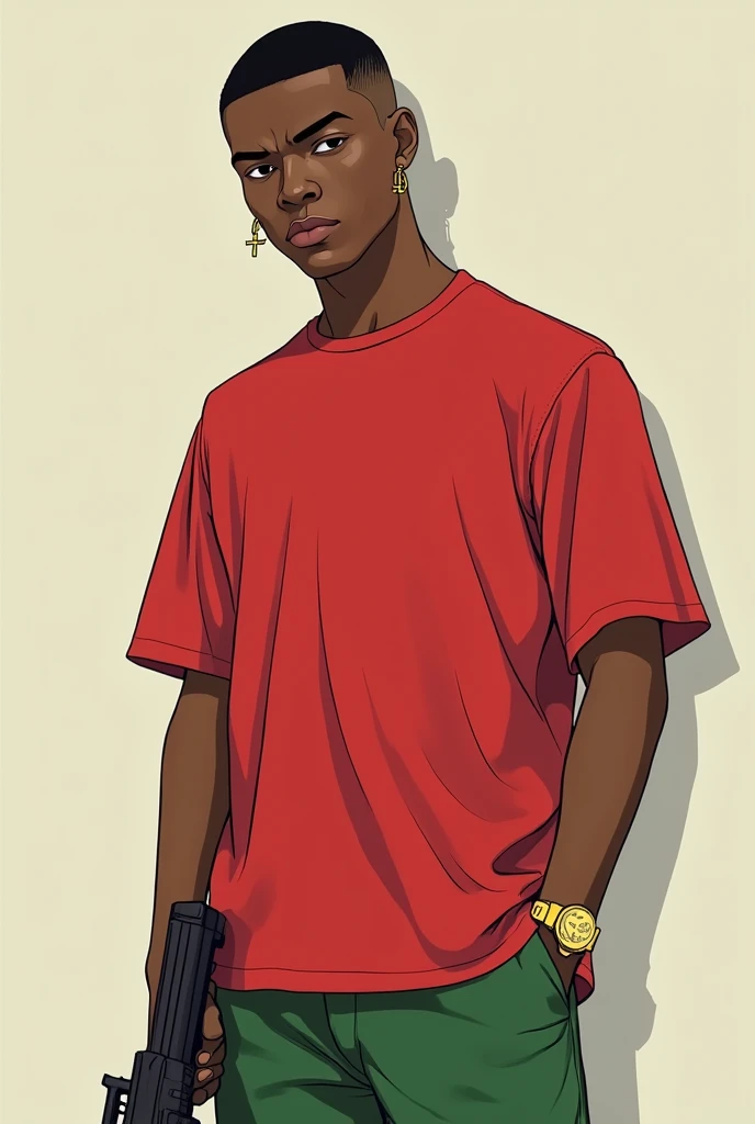 An anime-like one of a young black man with a flat puck haircut with ...